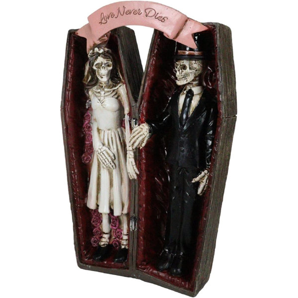 The Holiday Aisle® Love Never Dies Skeleton Wedding Bridal Couple Holding Hands Inside Casket ...